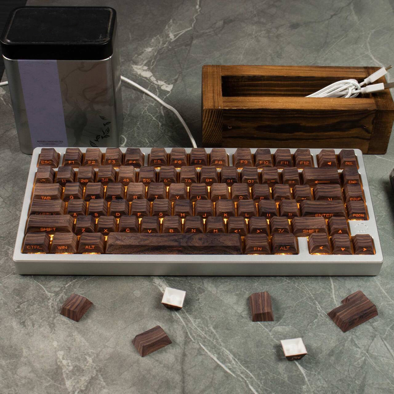 YMDK Walnut Keycaps Novel Creative Keycap 136 Keys Side Light Transmit